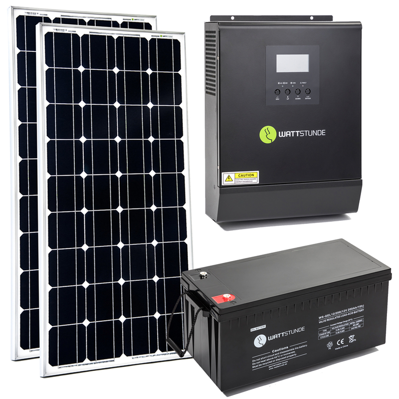 300Wp Solar Hybrid Inselanlage 12V 2 x 150wp Solar Komplettset - Solarandwind