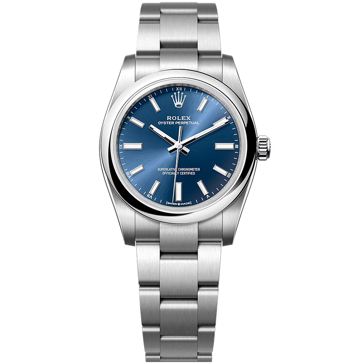Rolex, Oyster Perpetual 34, 124200, Blue Dial, Stainless Steel, Oyster ...