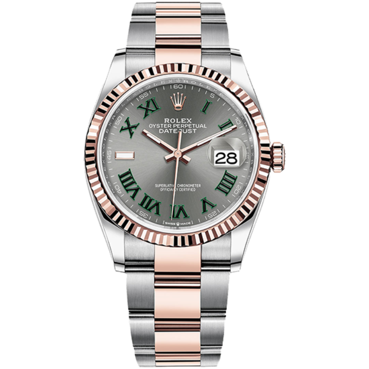 Rolex, Datejust 36, 126231, Wimbledon Dial, Steel & Rose Gold, Fluted ...