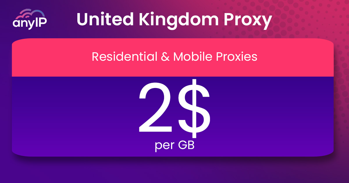 UK Proxy: Residential and Mobile – 2$ per GB