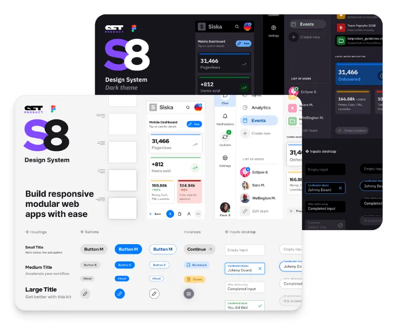 Figma dashboard UI kit - S8 design system for mobile & desktop