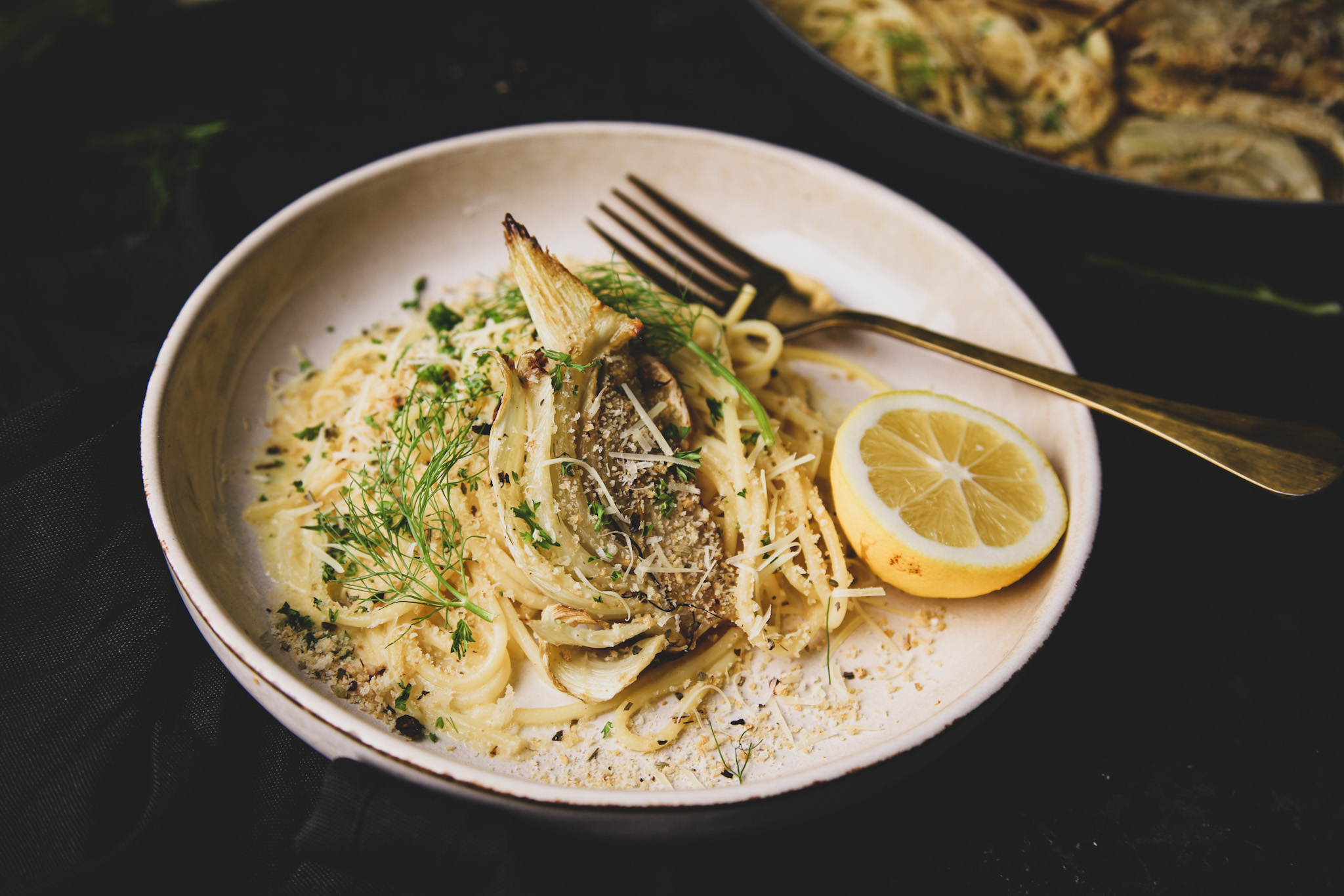 Roasted Fennel Pasta With Crème Fraîche, Lemon & Chilli