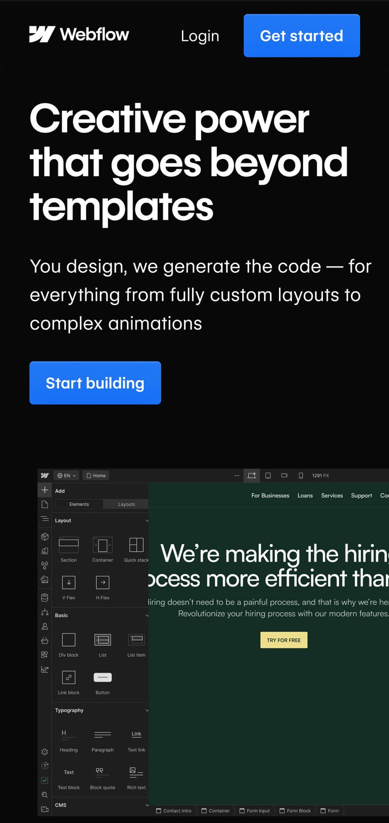 Webflow.com, a homepage revamp | OFF+BRAND.