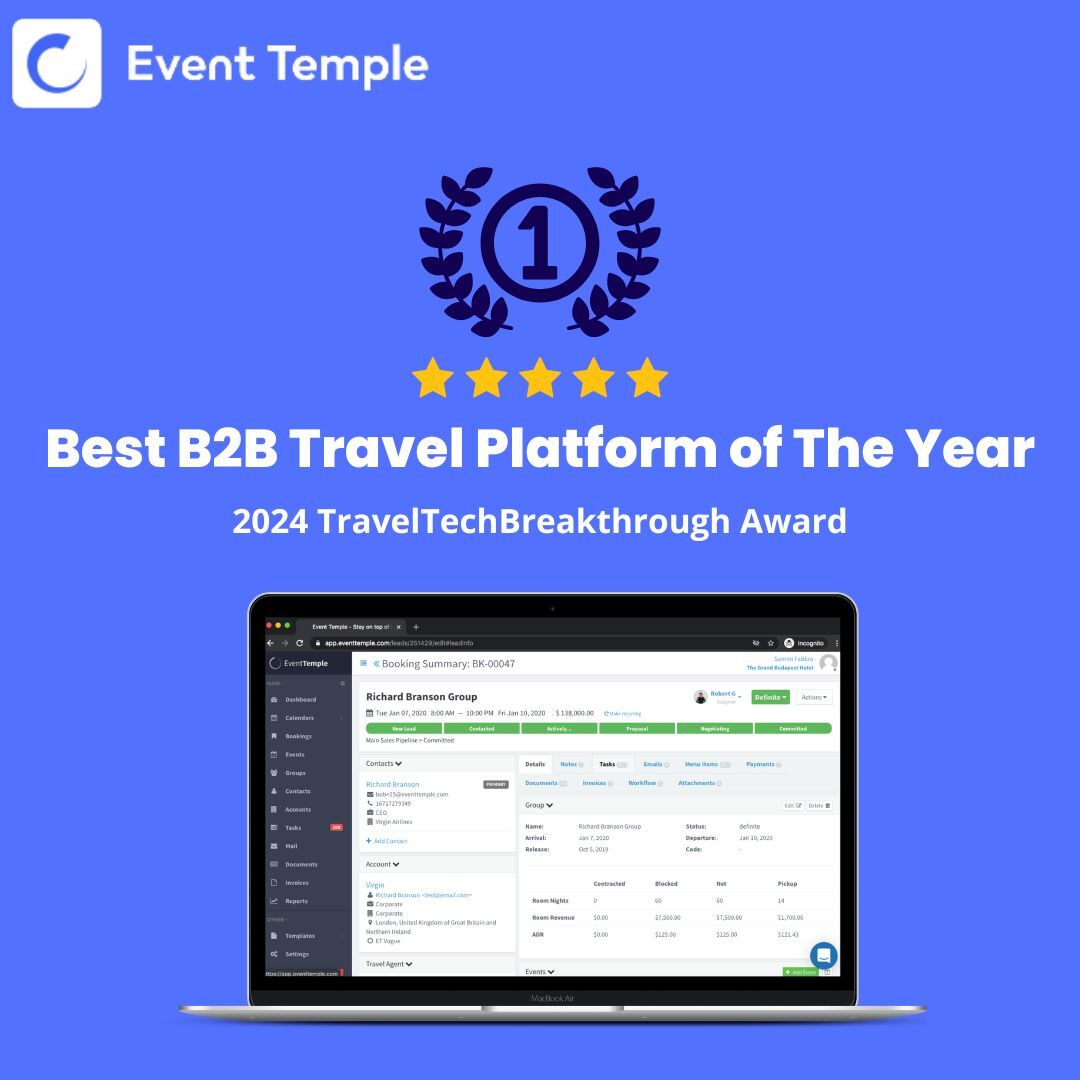 Event Temple Wins 2024 TravelTechBreakthrough Award for Best B2B Travel ...