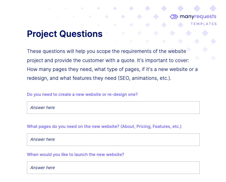 Fillable Website Design Questionnaire [PDF / Doc Template] - ManyRequests