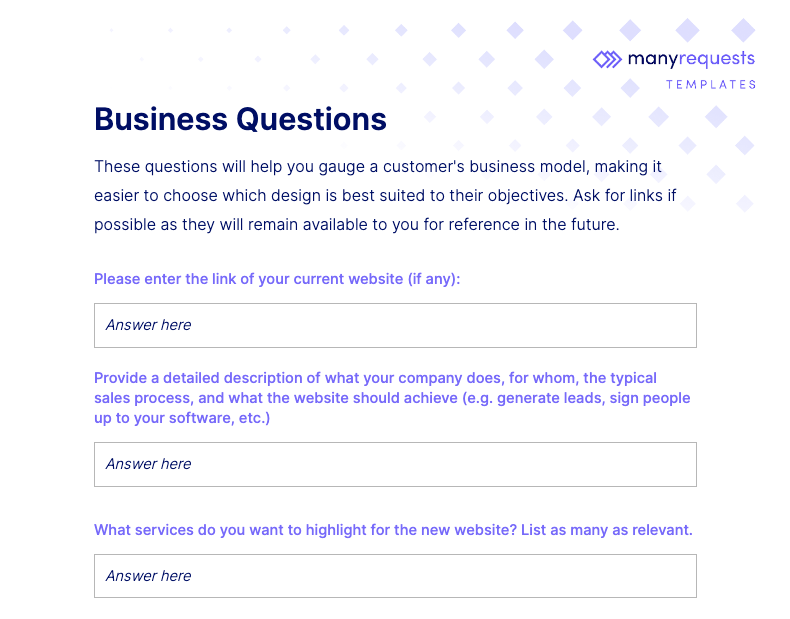 Fillable Website Design Questionnaire [PDF / Doc Template] - ManyRequests