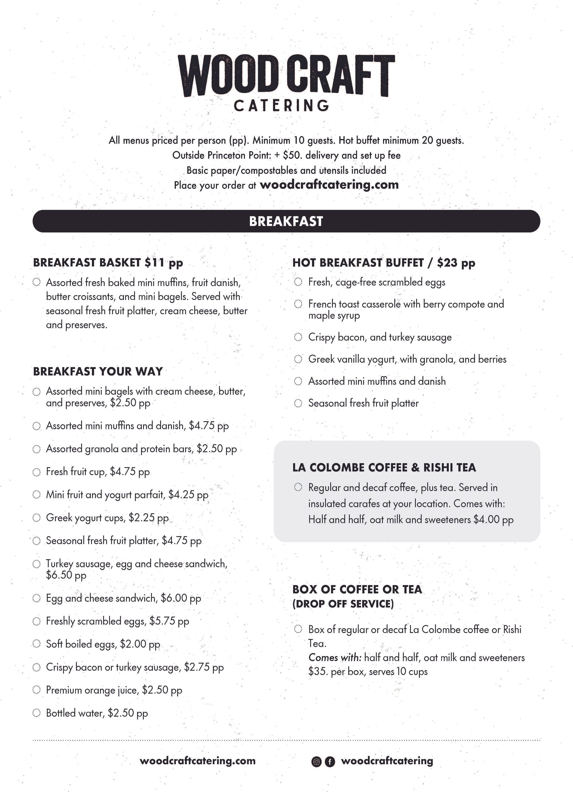 Catering Menus | Wood Craft Catering | Princeton NJ