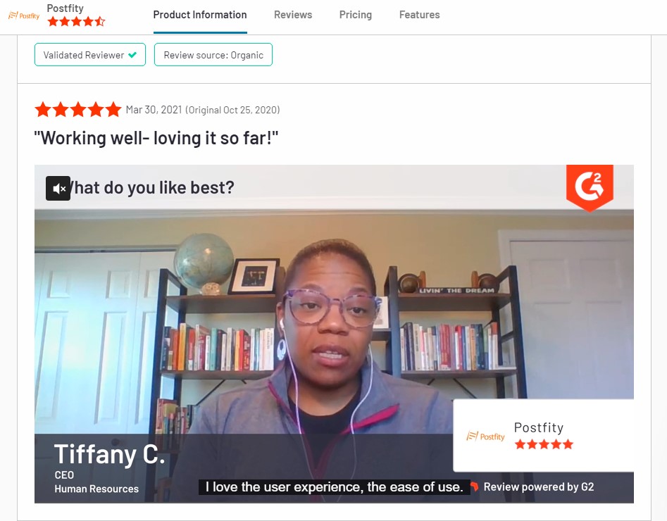 Postfity with the title: G2 High Performer in Fall 2021