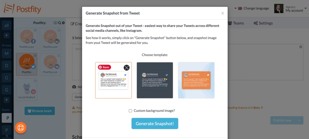 Social Media Snapshot Generator - postfity.com Create Snapshots