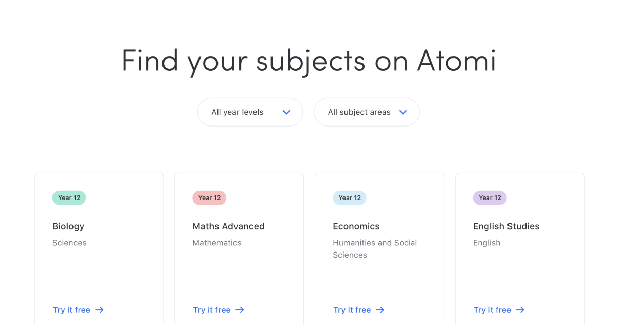 High school subjects on Atomi