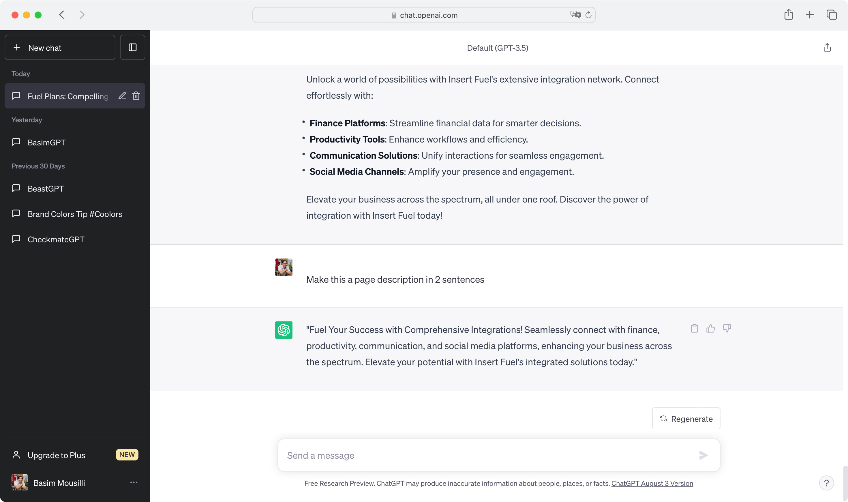 ChatGPT - Insert Fuel Integration