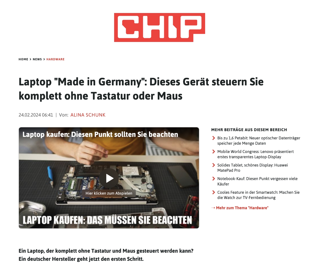 AMERIA AG | News & Press | Tech magazine CHIP: "Laptop "Made in Germany ...