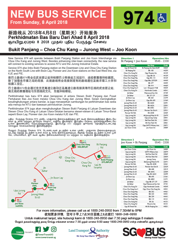 Tower Transit Singapore – New Bus Service 974 to Serve Bukit Panjang ...