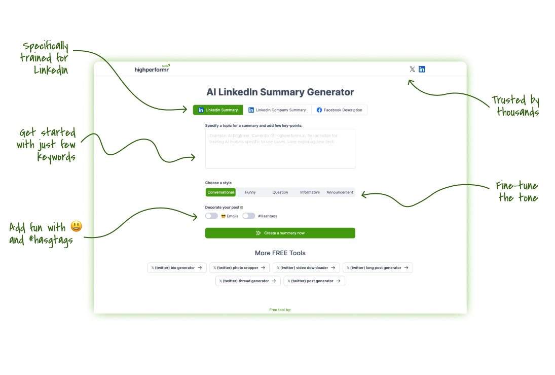 LinkedIn Summary Generator (Free AI Tool) | Highperformr