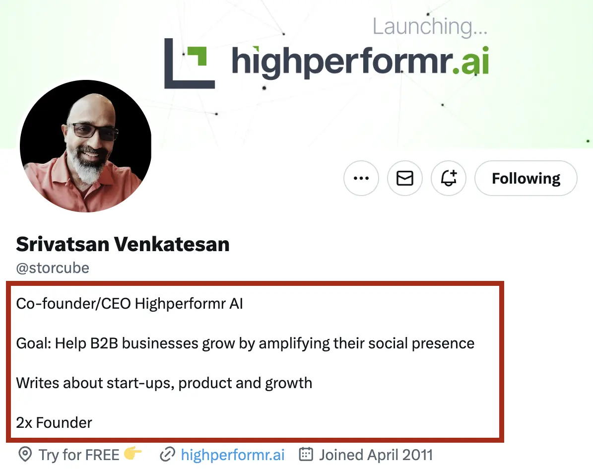Free AI X/Twitter Bio Generator | Highperformr