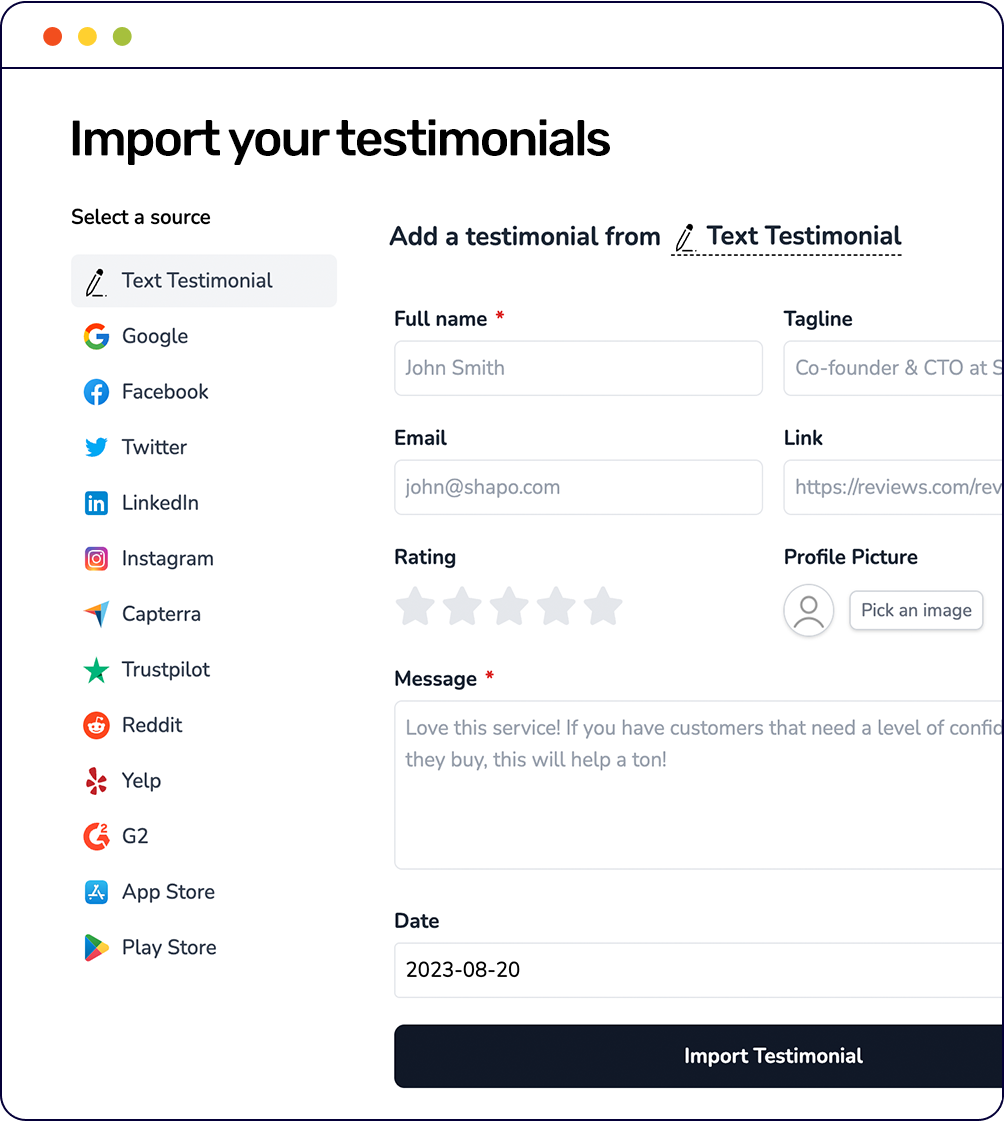 Shapo | Collect & manage customer testimonials