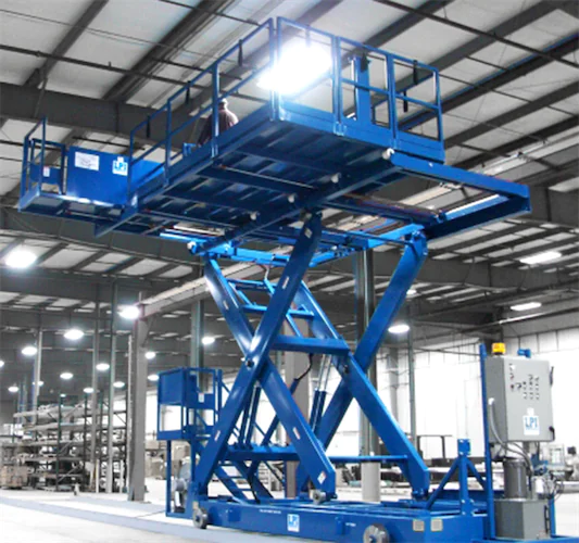 Rail Guided Scissor Lift with Side Shift Cantilevered Platform | LPI, Inc.