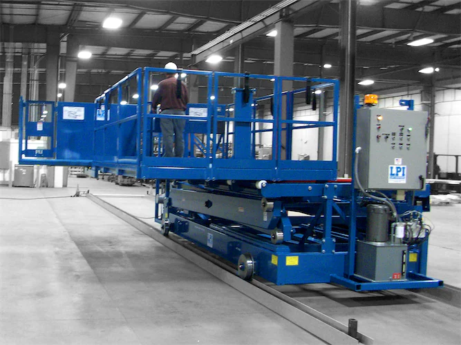 Rail Guided Scissor Lift with Side Shift Cantilevered Platform | LPI, Inc.
