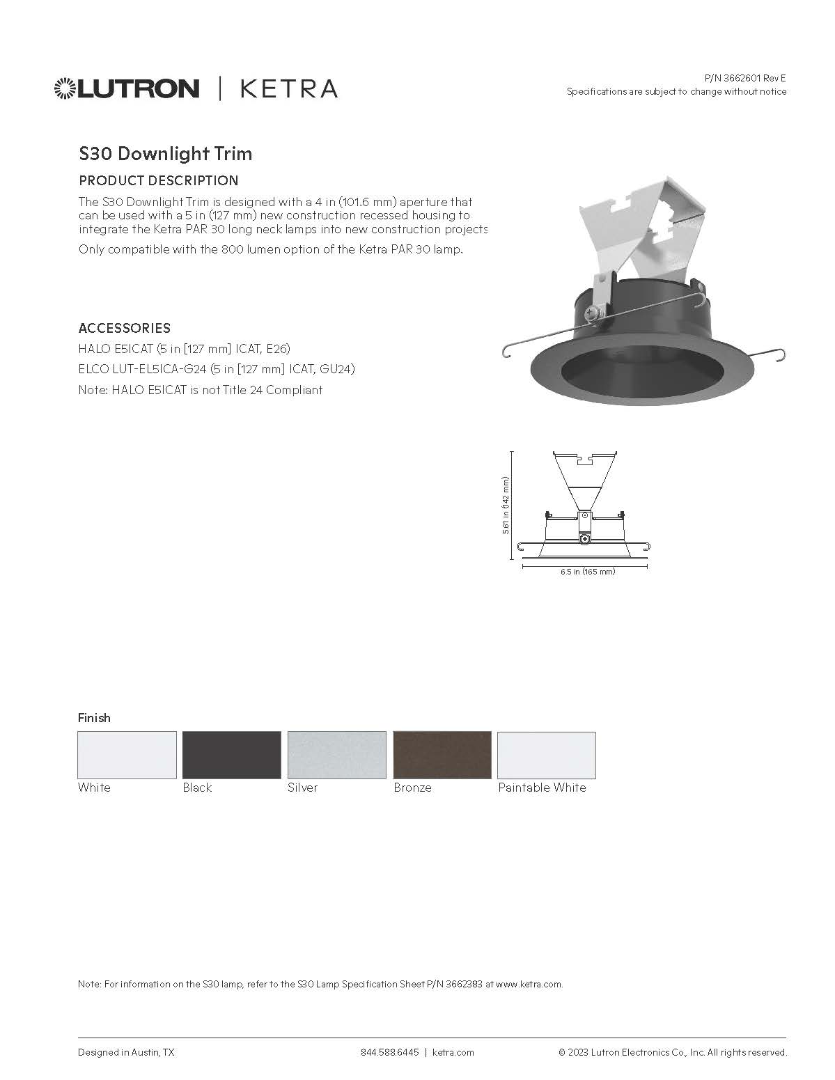Lutron Ketra S30 Downlight Trim