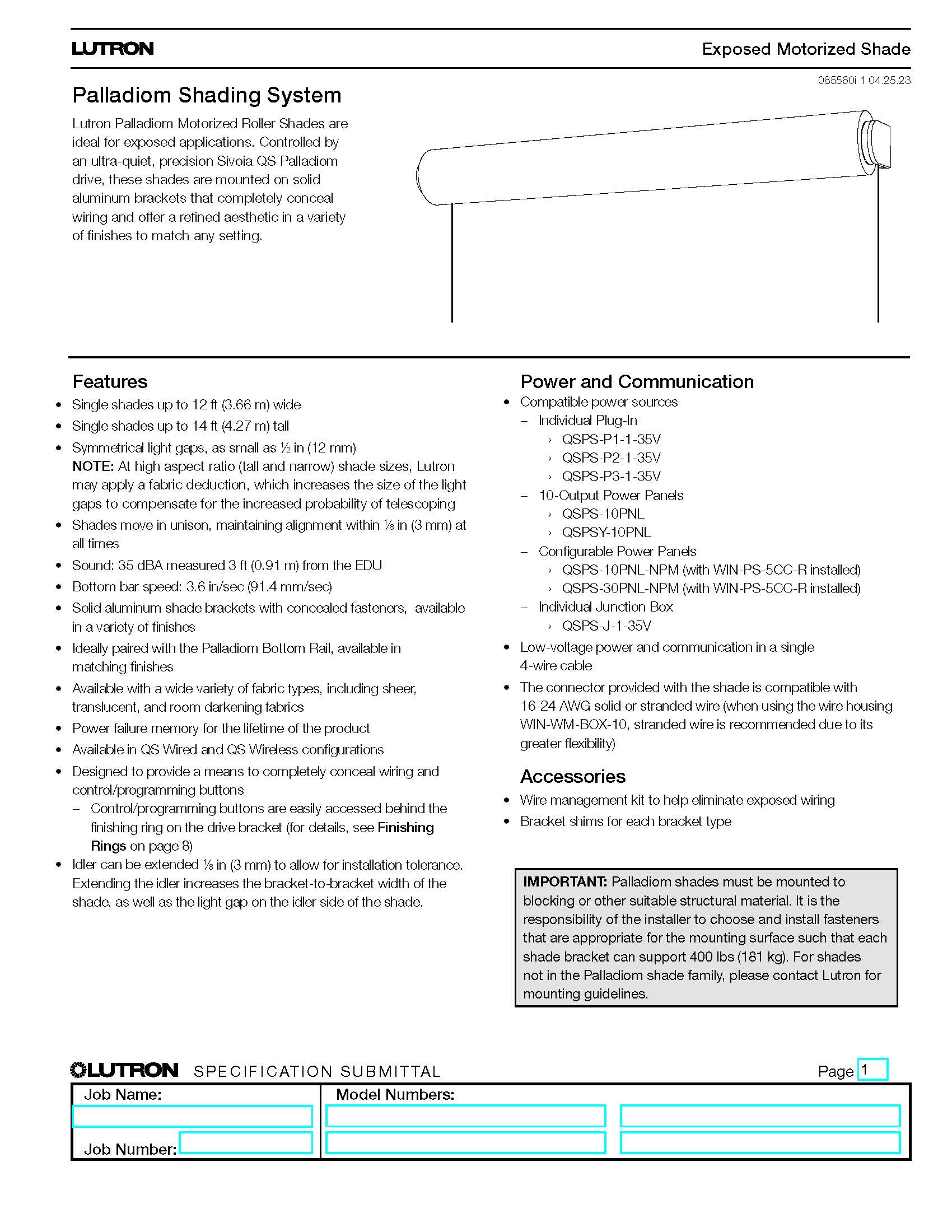 Lutron Shade Wire Spec _ Lutron Palladiom Shading System – VJNT