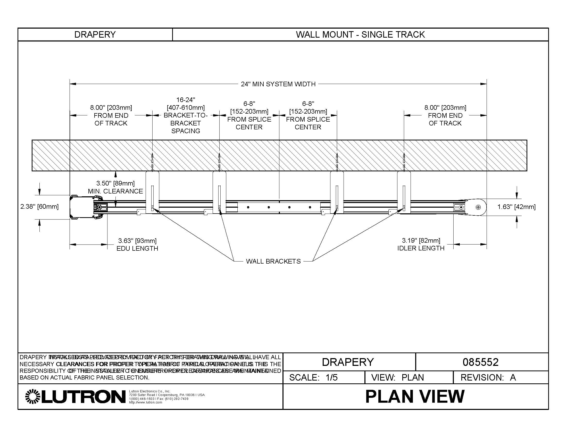 Lutron Drapery Detail Wall Mount Plan View