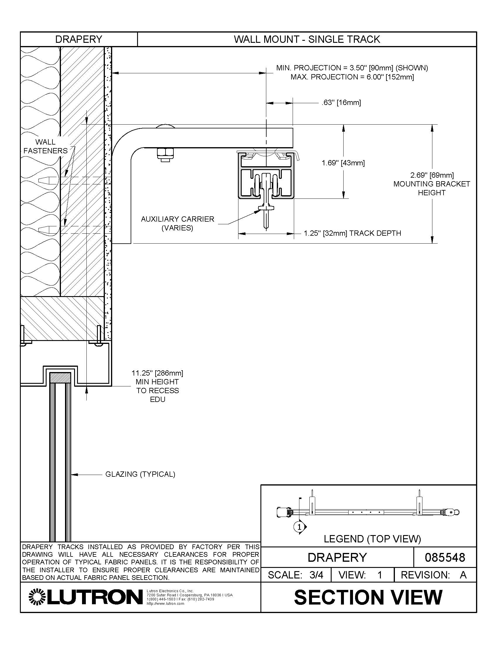 Lutron Drapery Detail Wall Mount Section View