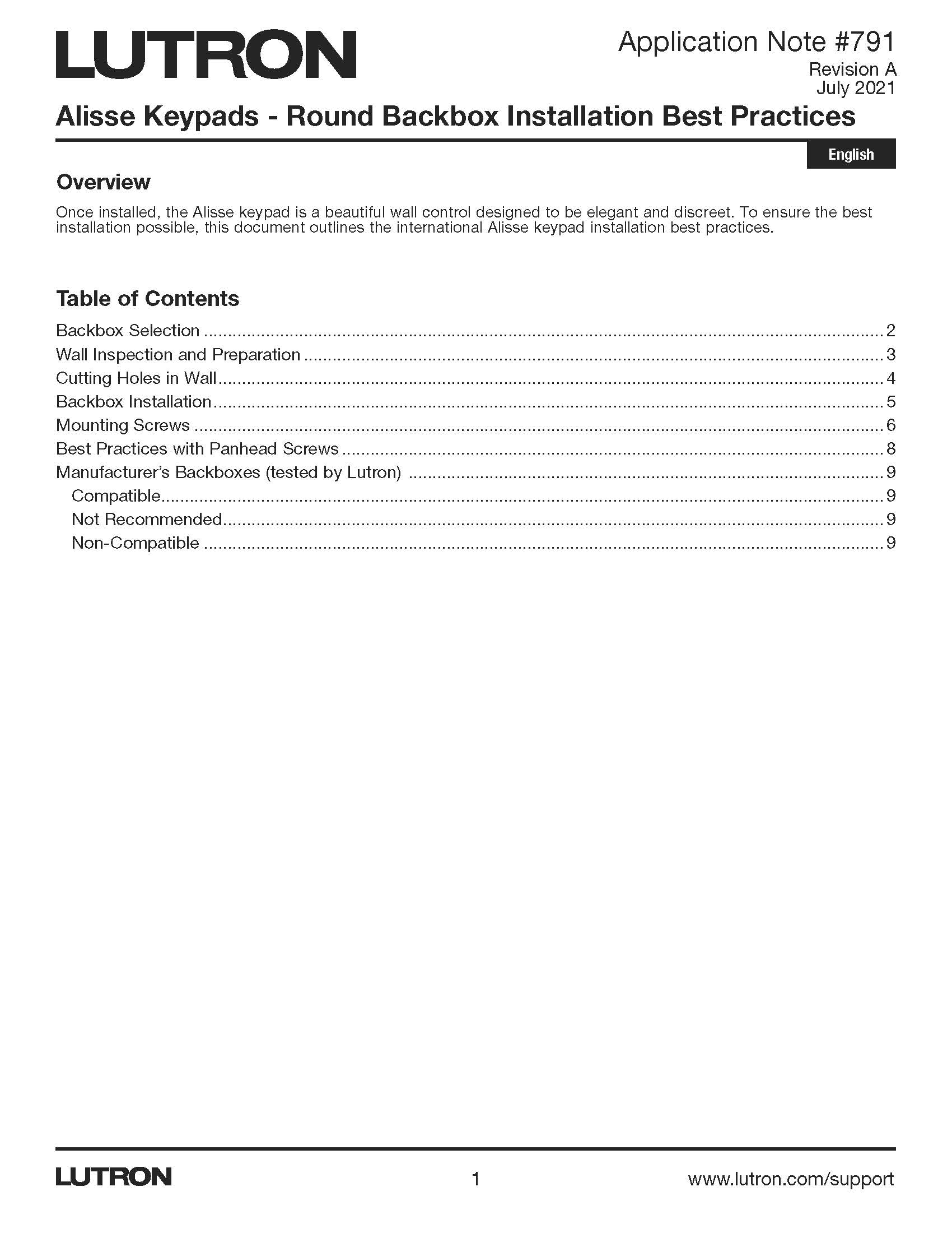Alisse Keypads by Lutron Backbox Installation Best Practices