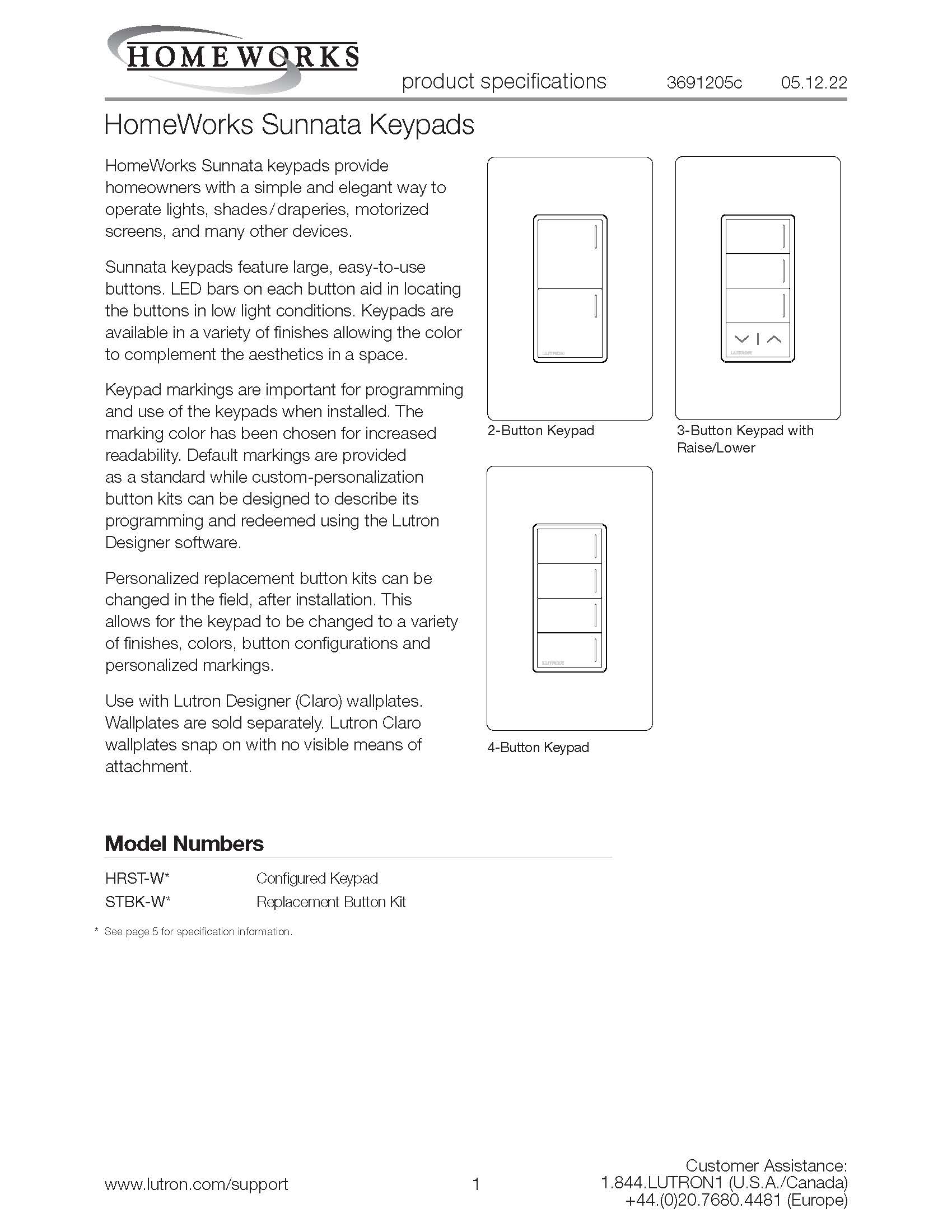Lutron HomeWorks Sunnata Keypads