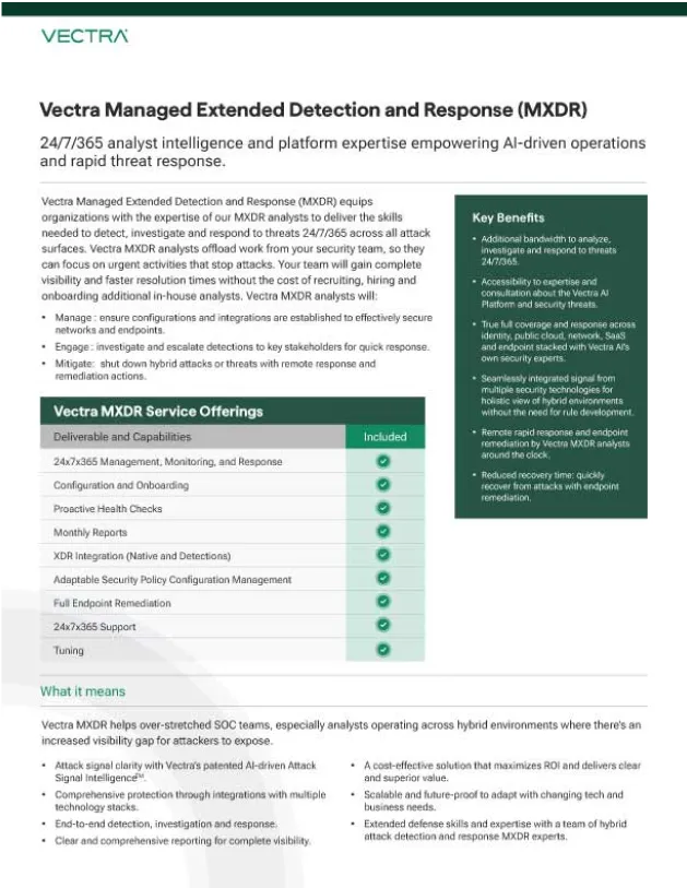 Managed Extended Detection and Response (MXDR) - Vectra AI