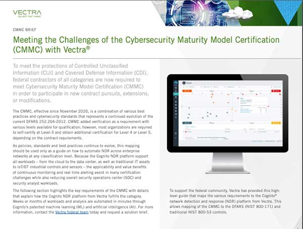 Meeting the challenges of the Cybersecurity Maturity Model Certification (CMMC v2) with Vectra AI