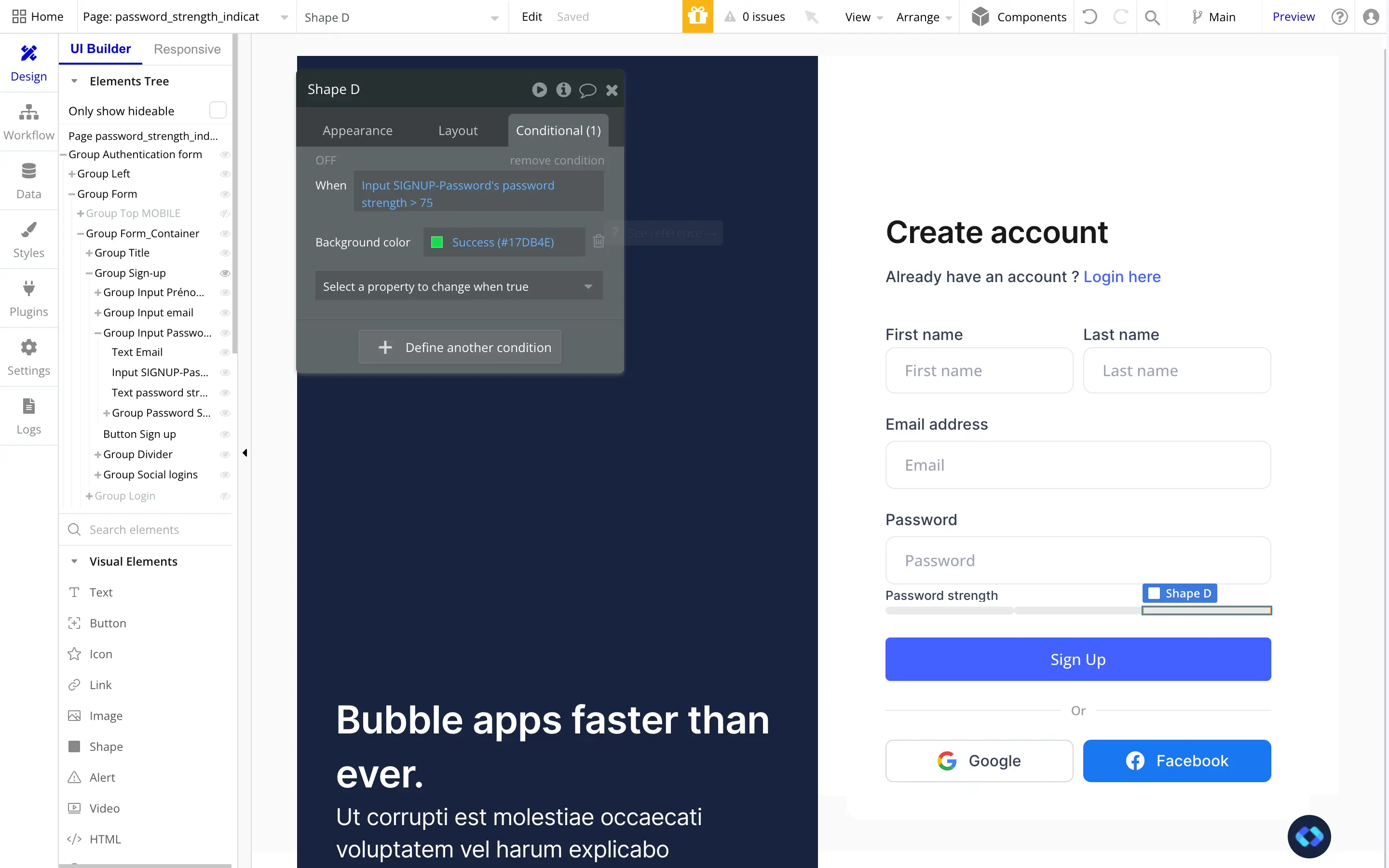 How to build a bubble.io password strength indicator ? (without plugin ...