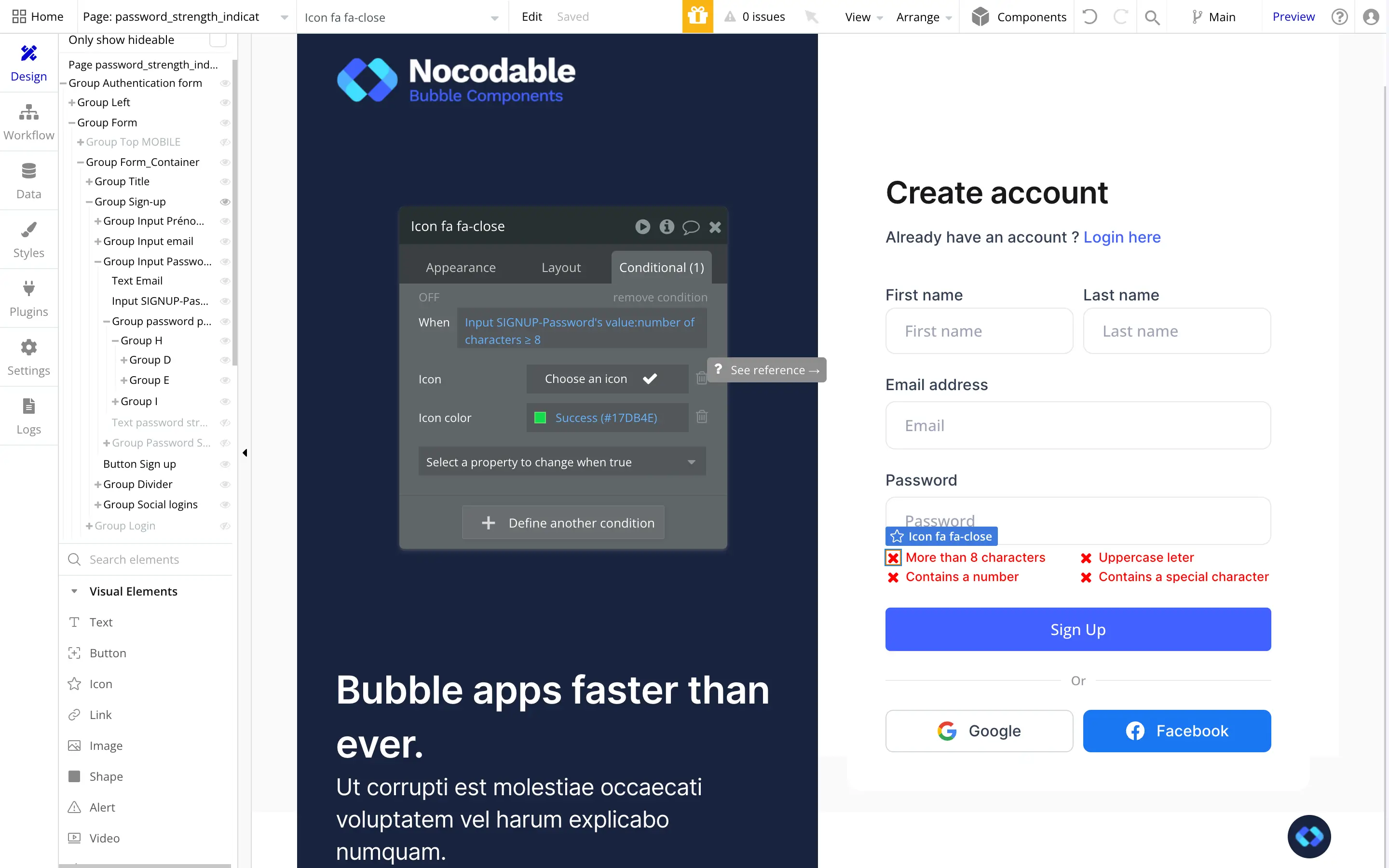 How to build a bubble.io password strength indicator ? (without plugin) - Nocodable