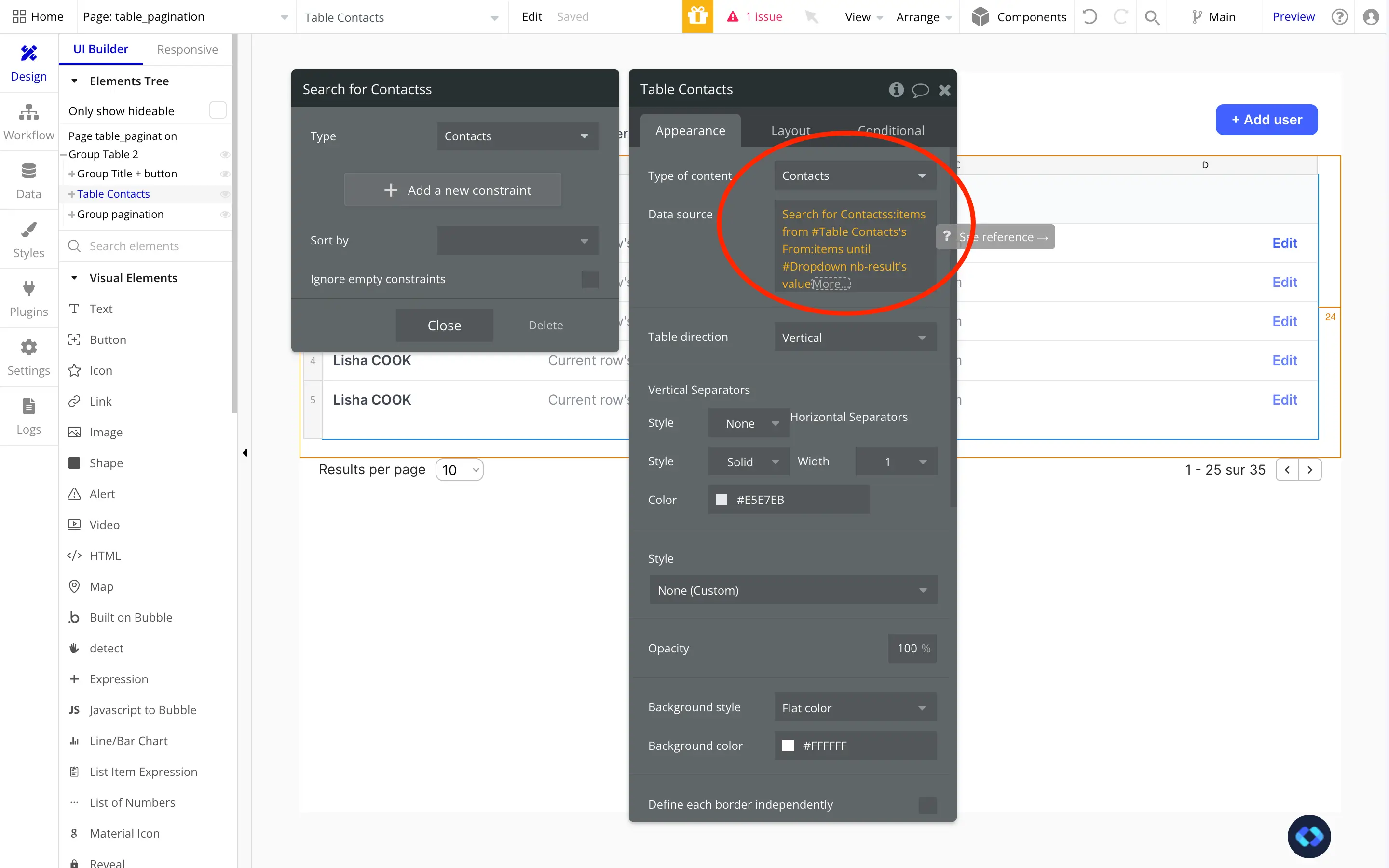 How to add a pagination feature to a Table Element in Bubble ? - Nocodable