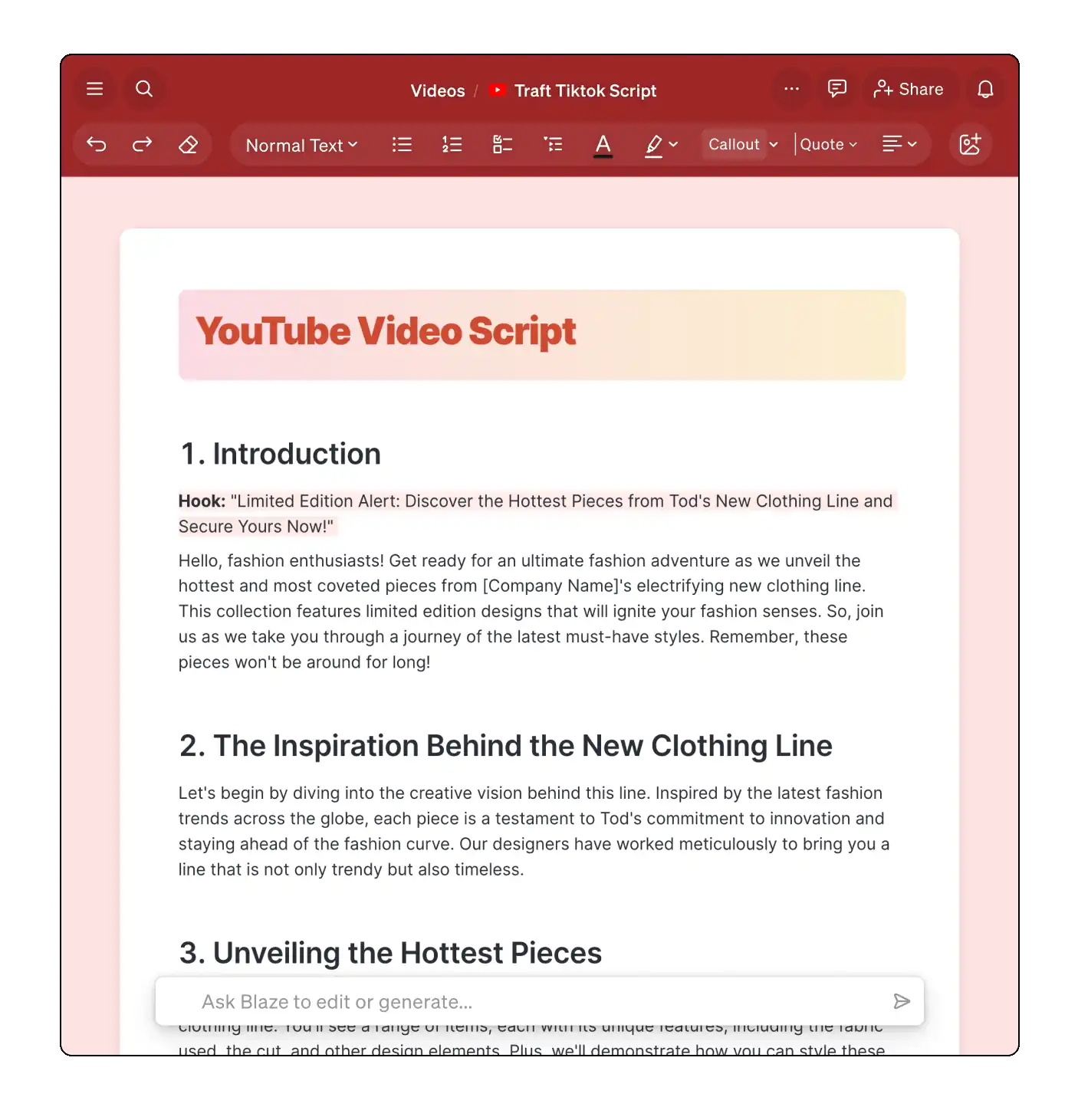 Blaze | TikTok Script Template