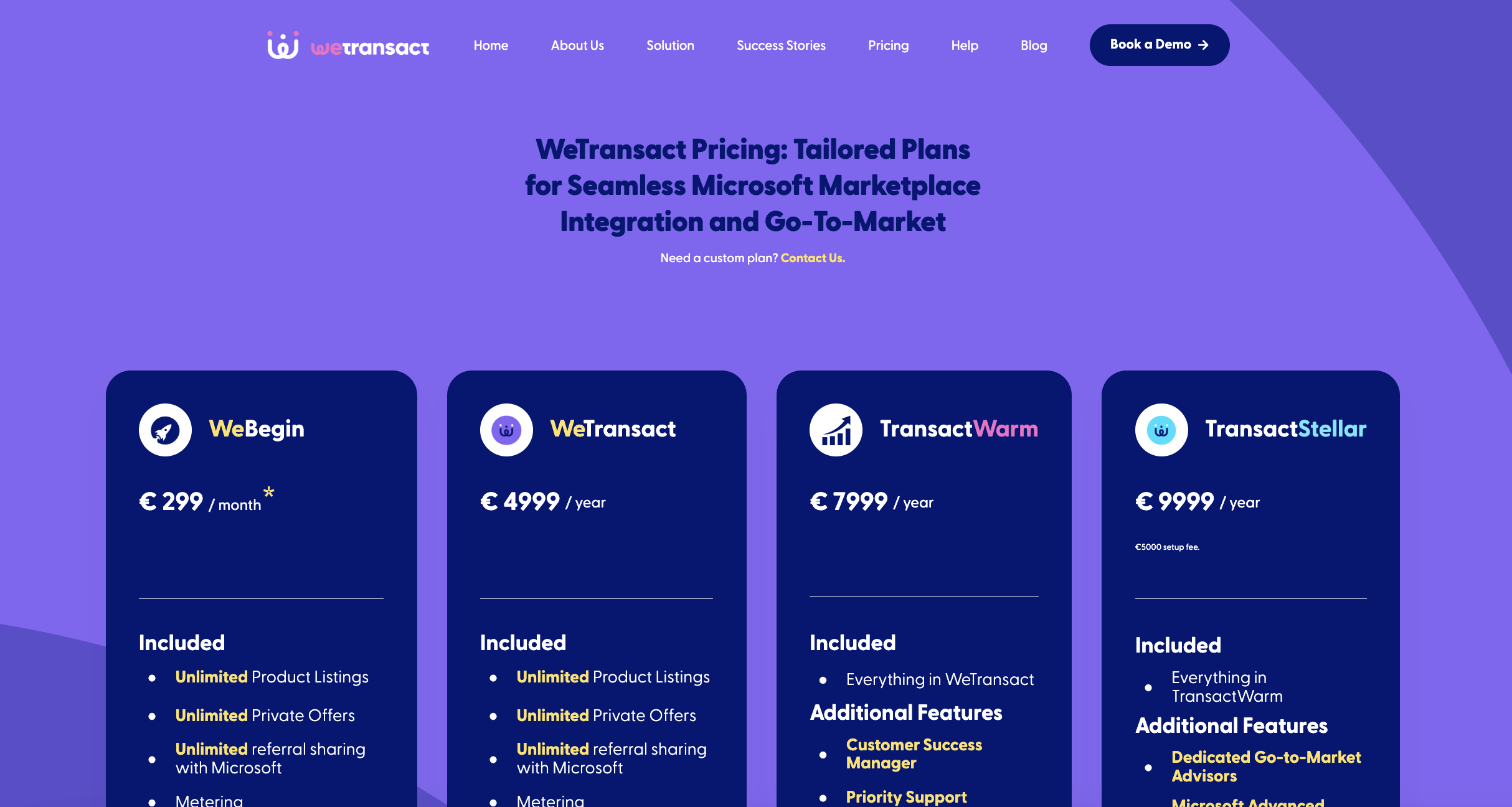 Pricing Plans for Microsoft Marketplace Integration | WeTransact