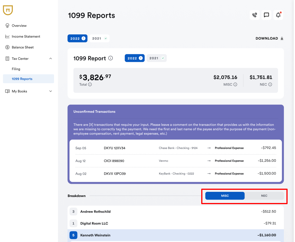 Financial Reports - Bench Help Center