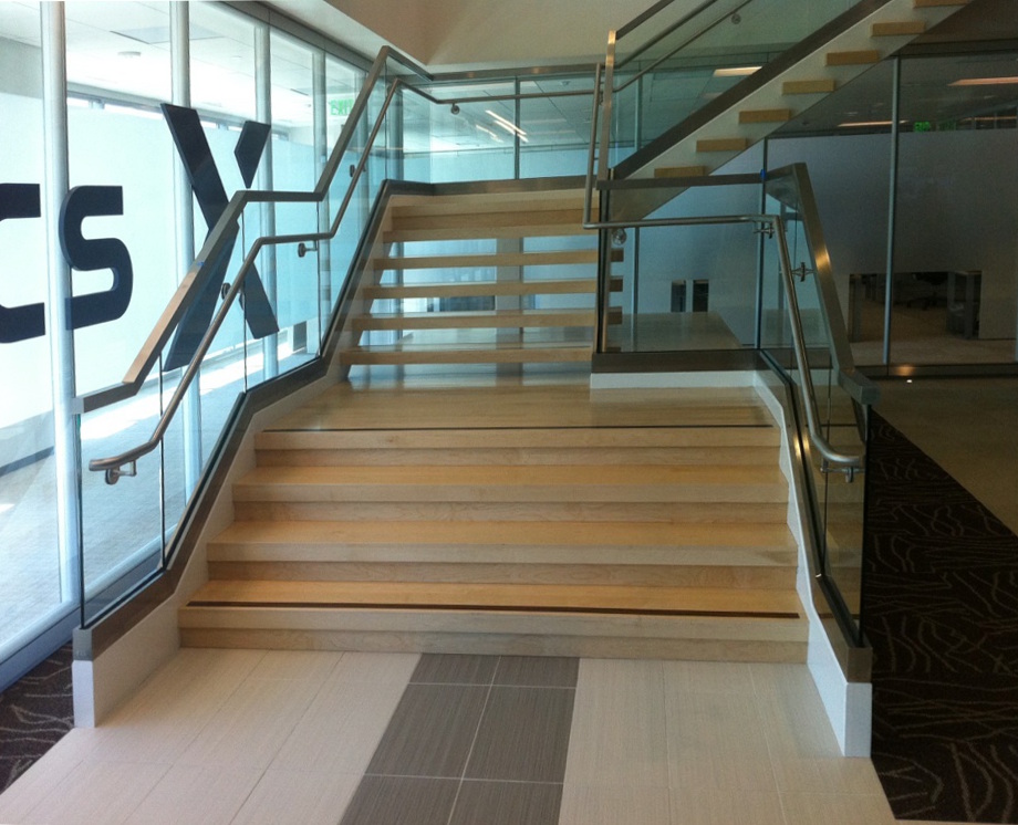 Feature stair with glass and stainless guardrail in San Jose, CA