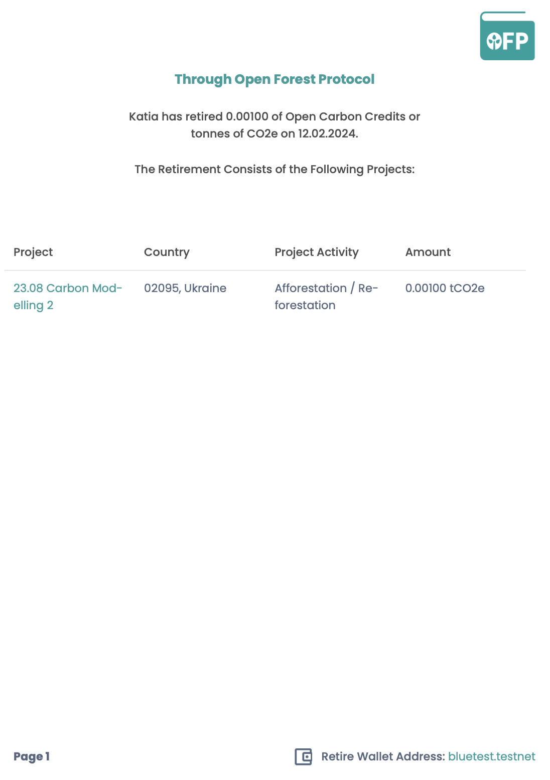 The First Open Carbon Credit Has Been Created on Open Forest Protocol