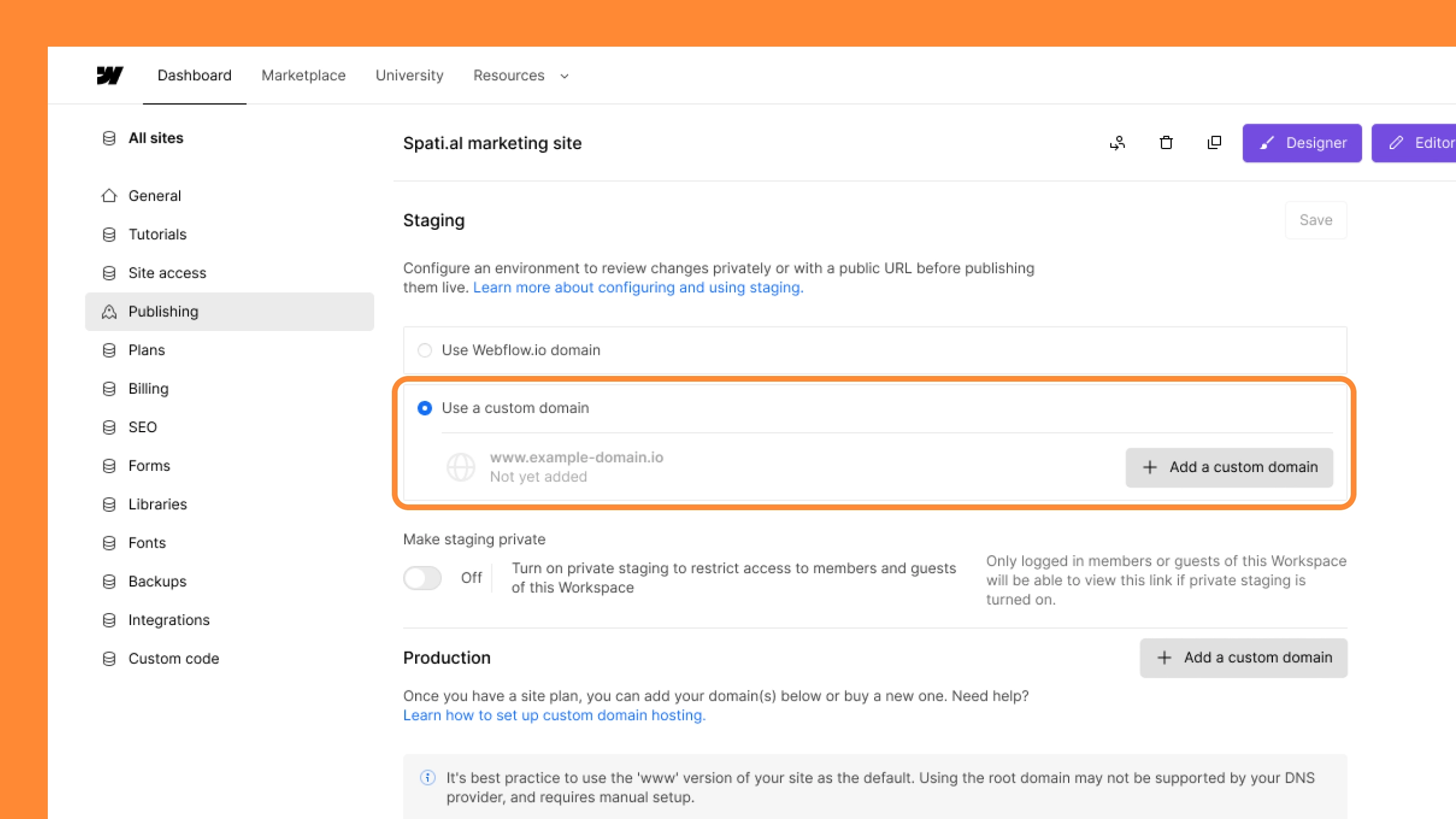 Custom staging domain support - Updates - Forum | Webflow