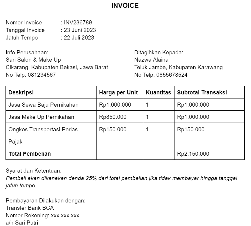 Ini 7 Contoh Membuat Invoice Tagihan, Pembayaran, dan Penjualan! | Aspire