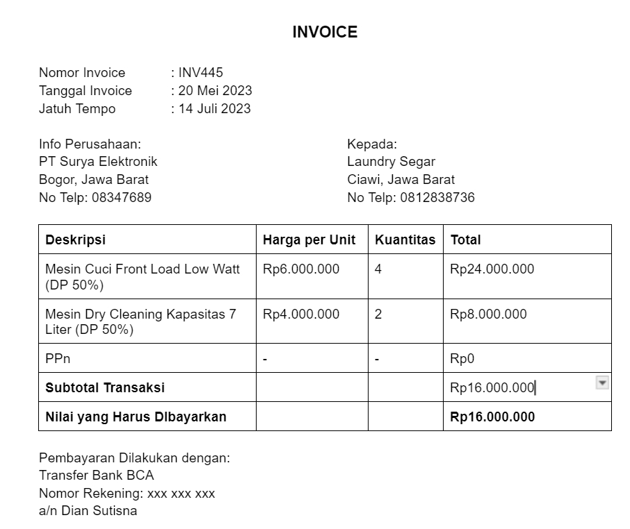 Ini 7 Contoh Membuat Invoice Tagihan, Pembayaran, dan Penjualan! | Aspire