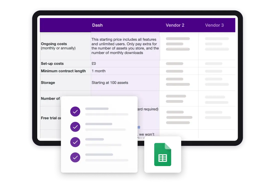 The DAM comparison worksheet | Dash Resources