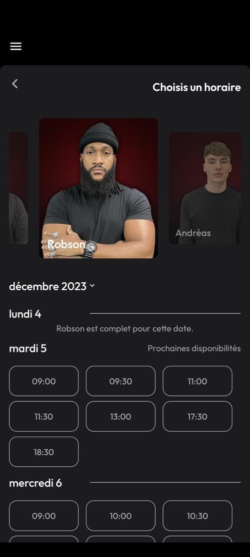 Application Barber Concept: Réservation Rapide