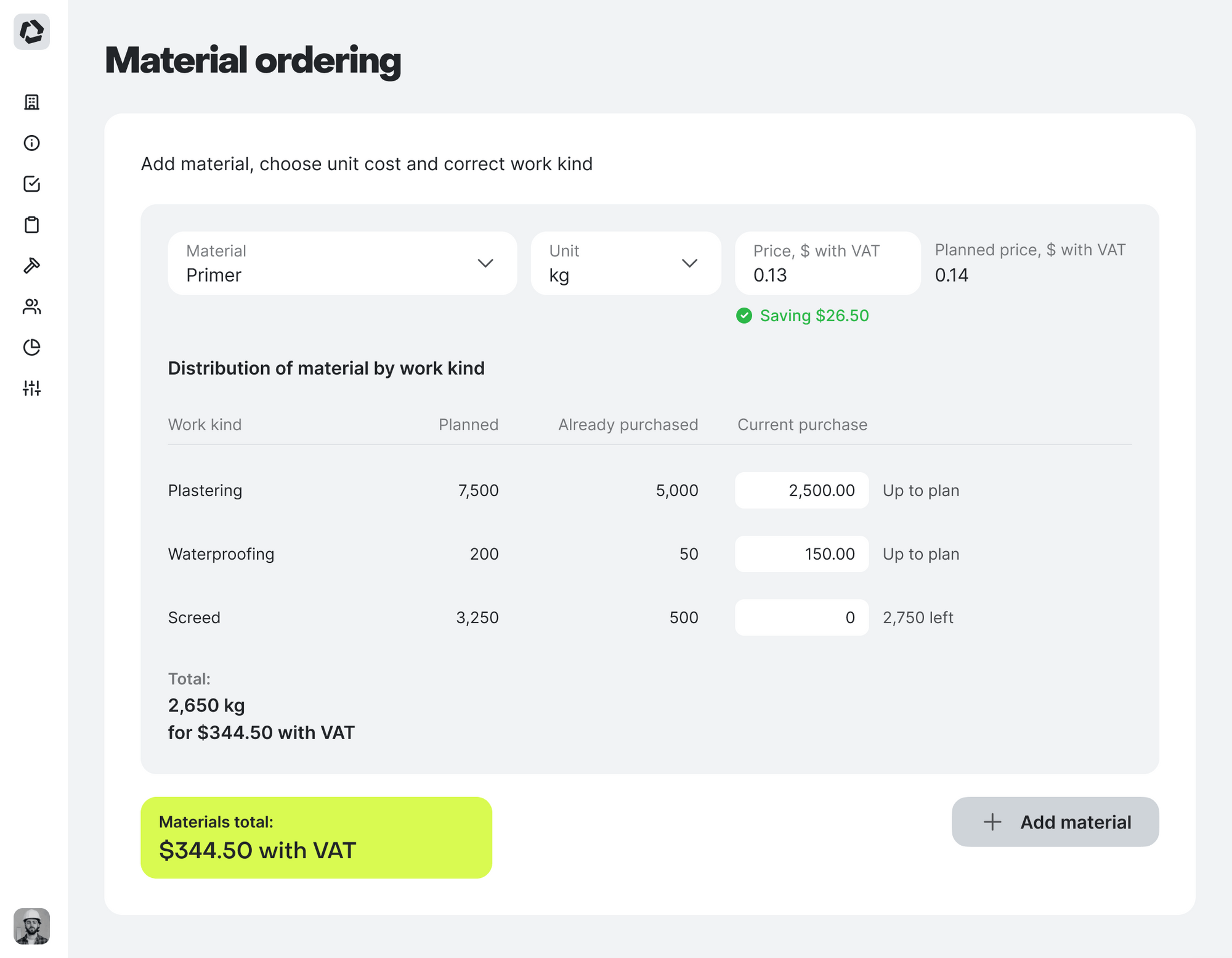 buildbuild | Material ordering