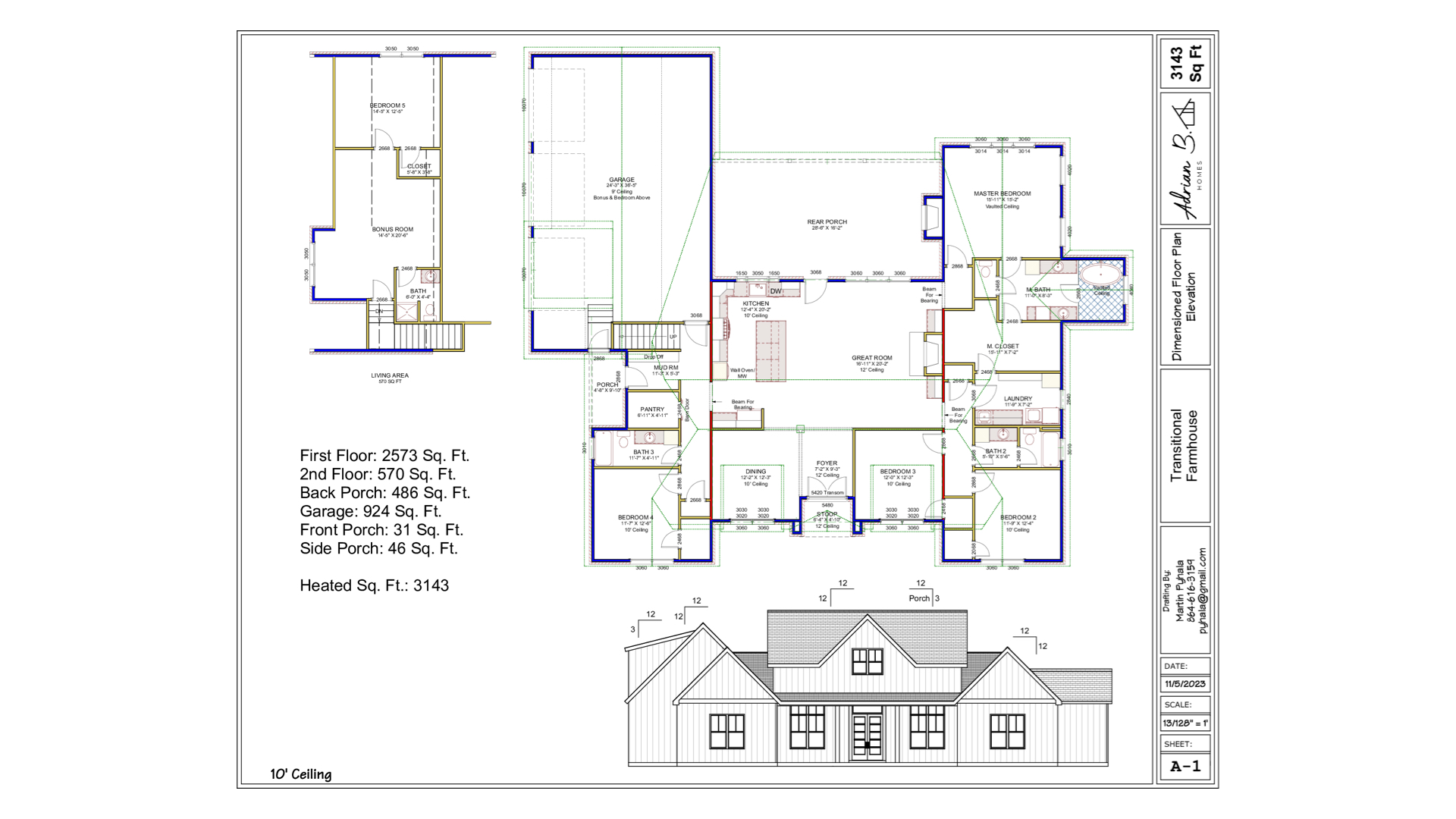 Floor Plan: Transitional Farmhouse | Adrian B. Homes LLC