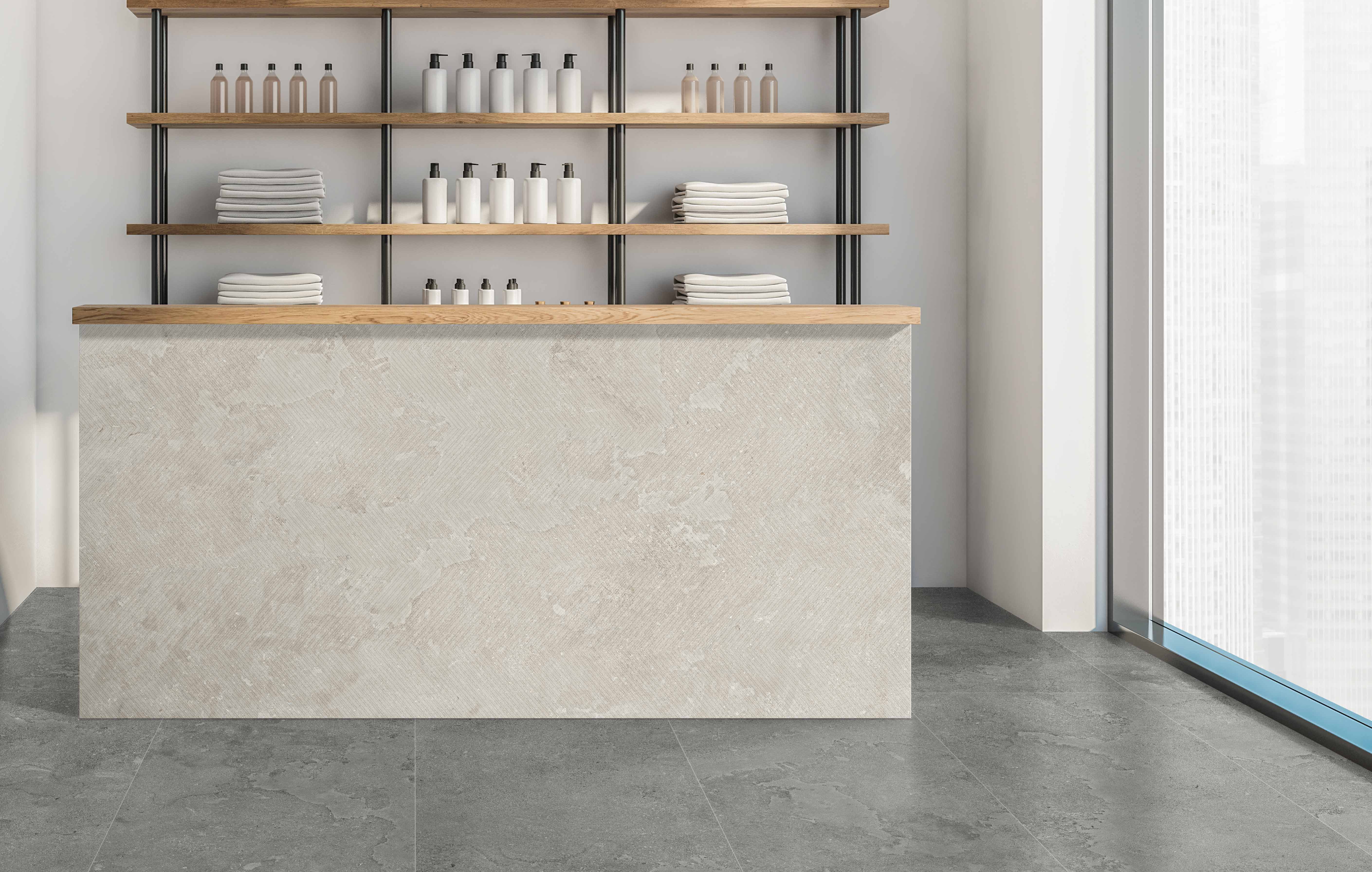 Mist Cross-Cut Chevron | ELM Surfaces | Porcelain, Ceramic, Wood, and a ...