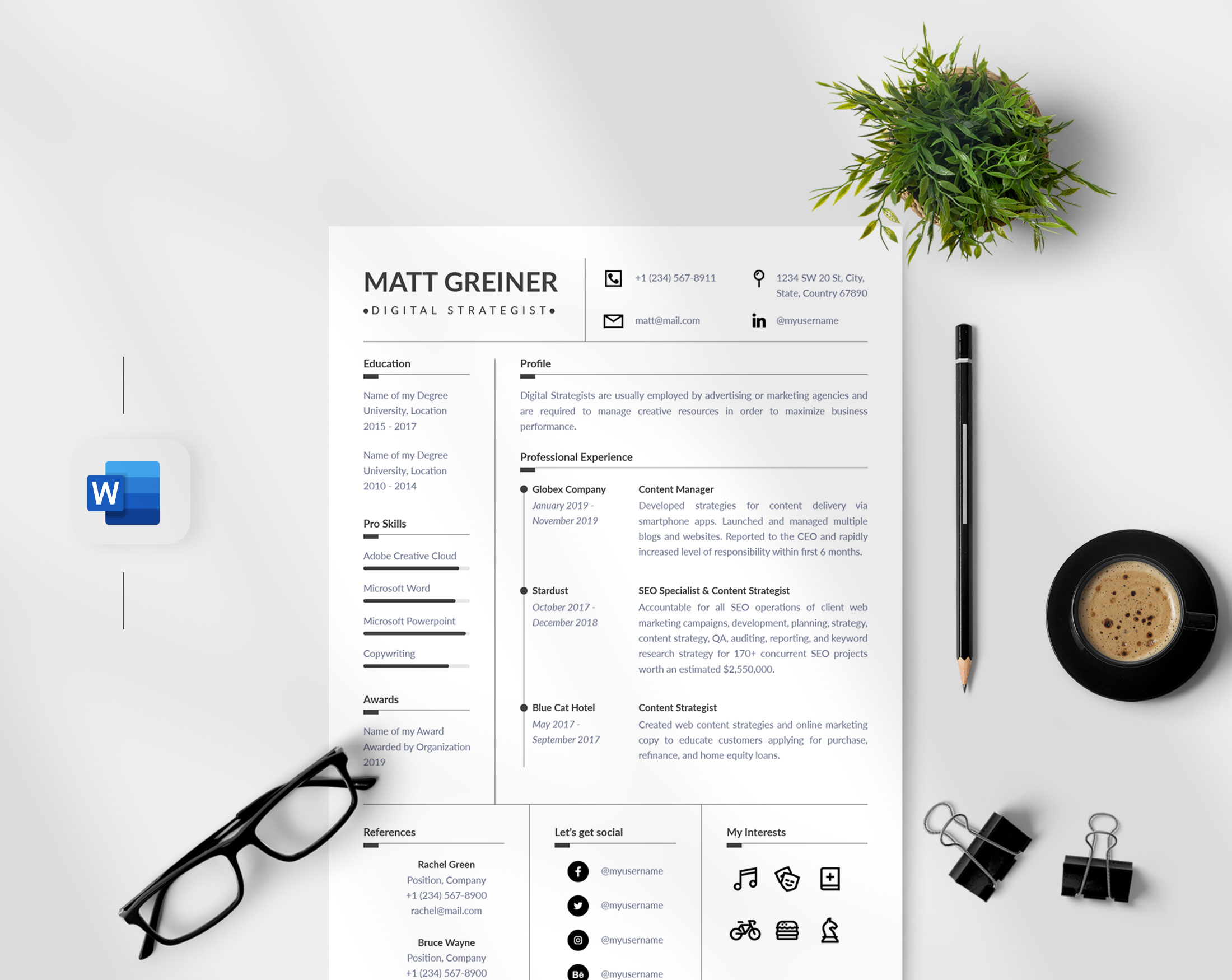 Minimal Clean Resume Template | Digital Products with Reselling Rights ...