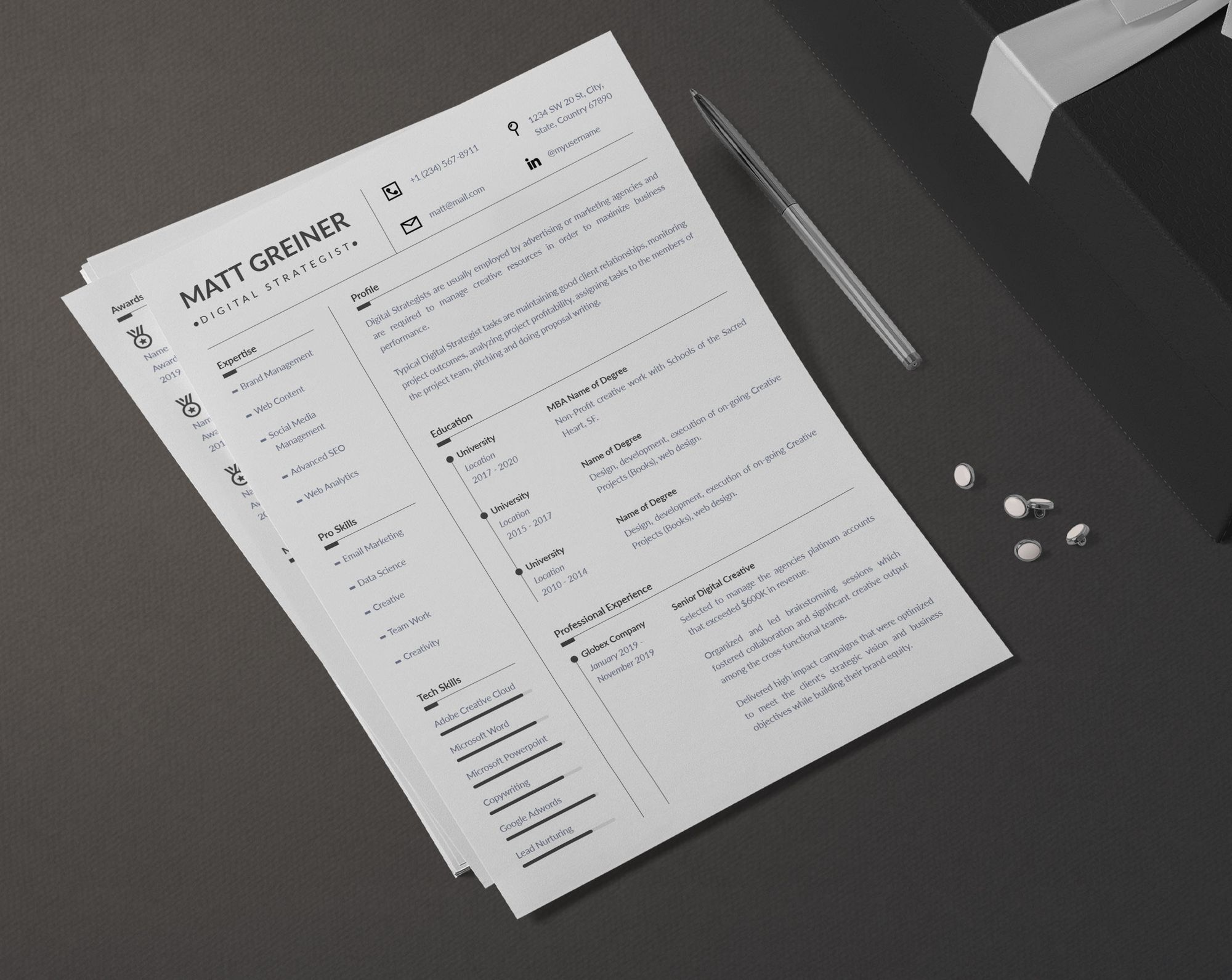 Minimal Linear Resume Template | Digital Products with Reselling Rights ...