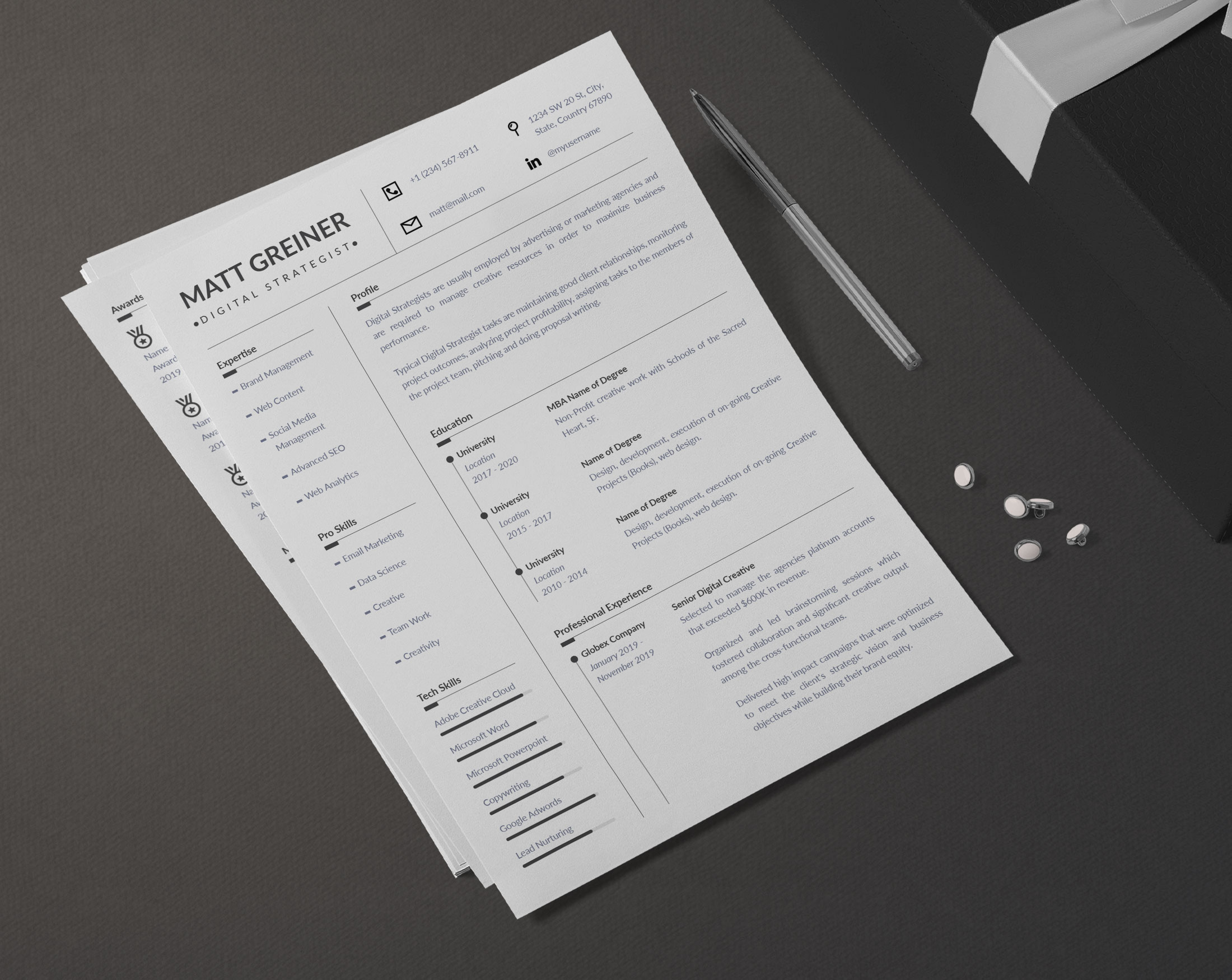 Minimal Linear Resume Template | Digital Products with Reselling Rights ...