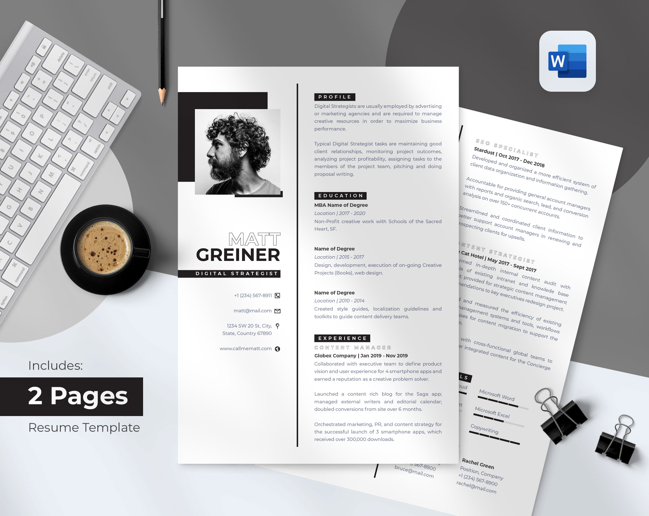 Minimal Black and White Resume Template | Digital Products with ...